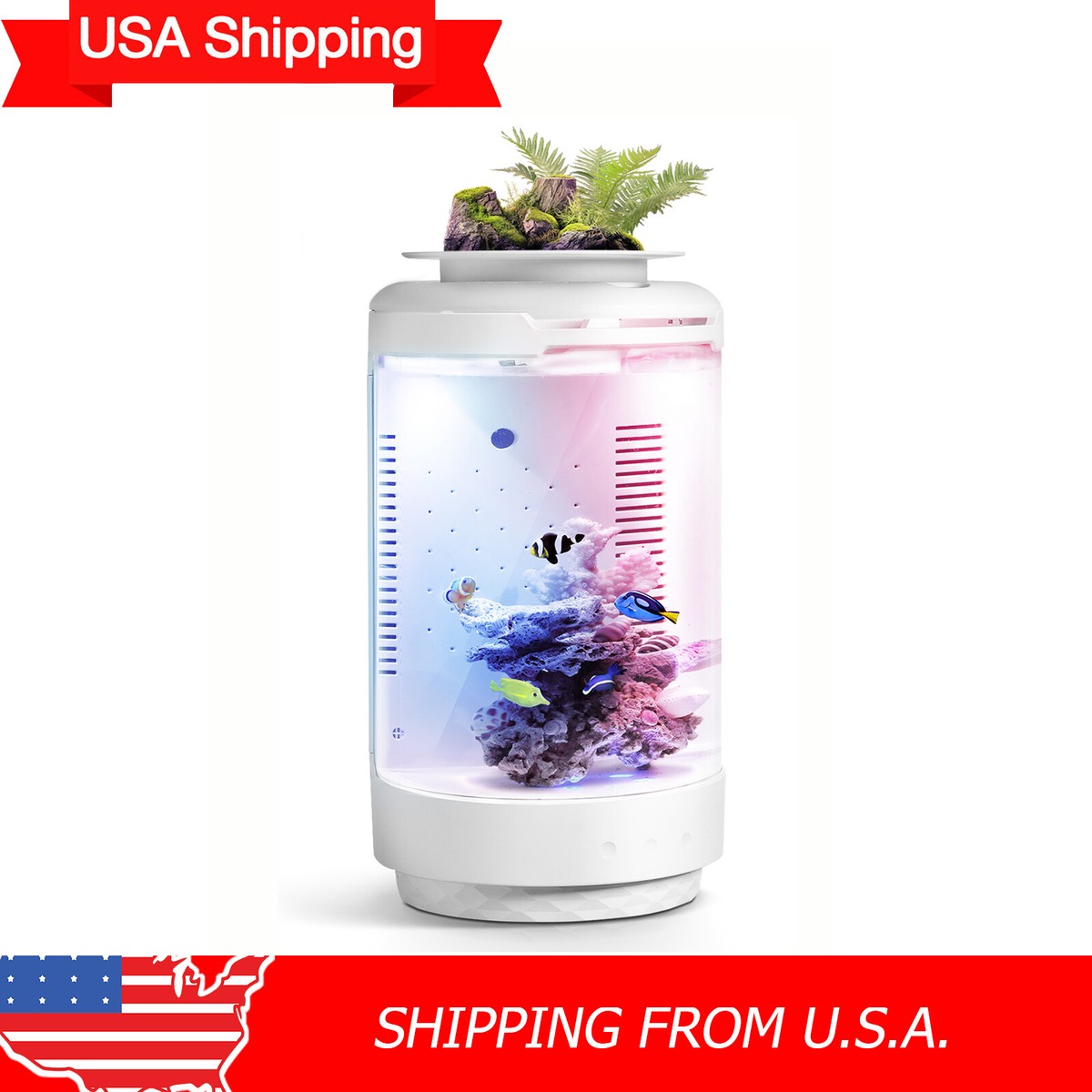 Quiet Filtration Aquarium FZONE 1.2 Gallon Small Fish Tank With Plant ...