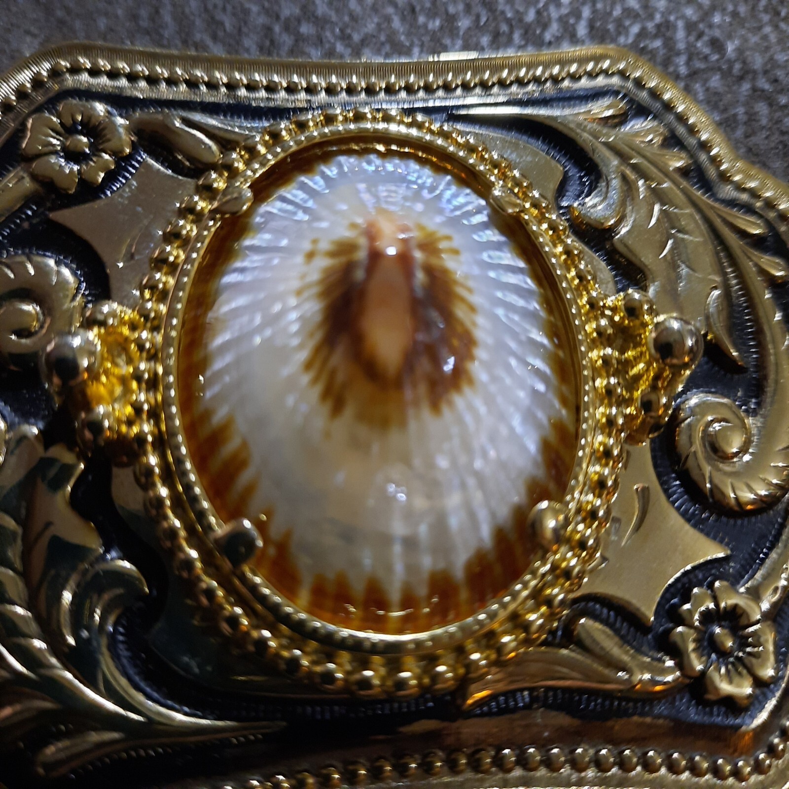 Gold Plated Belt Buckle with 25x18 Shell Cabochon 4"x3" 2 in belt | eBay