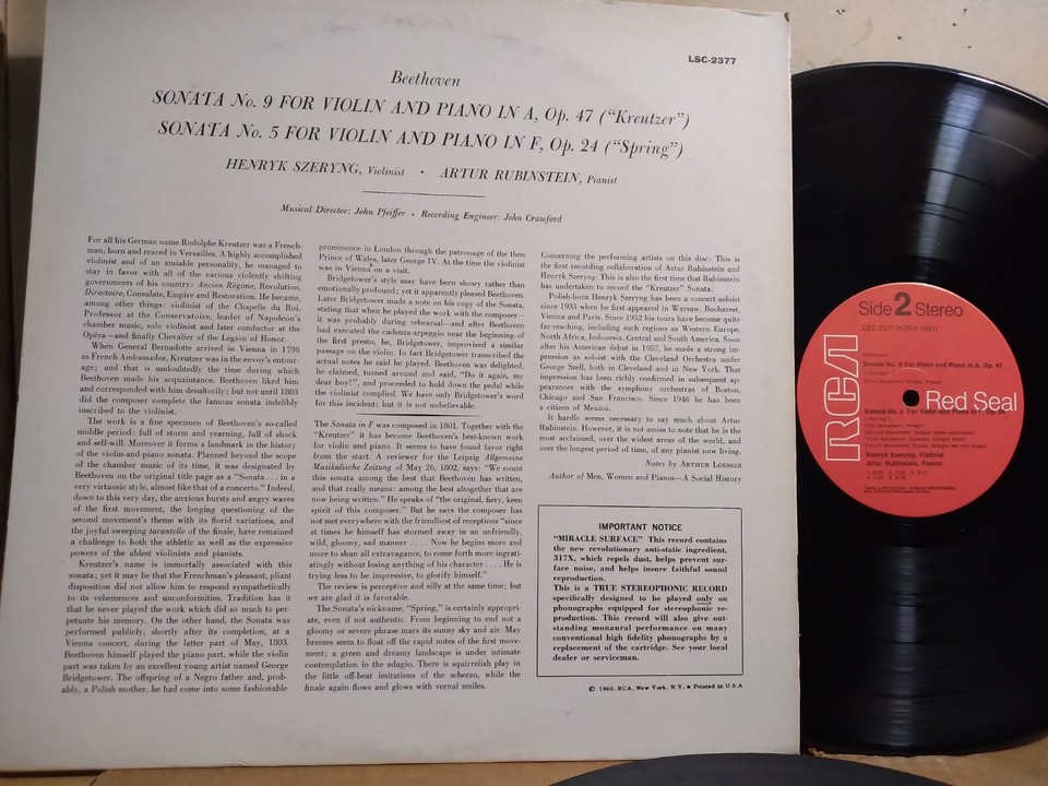 RCA LSC 2377 Szeryng Beethoven Kreutzer Spring Sonata 7S 9S 1970s RED SEAL NM | eBay