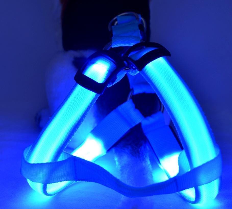 RECHARGEABLE LED PET GLOW-IN-THE-DARK HARNESS dog safety chest neck ...