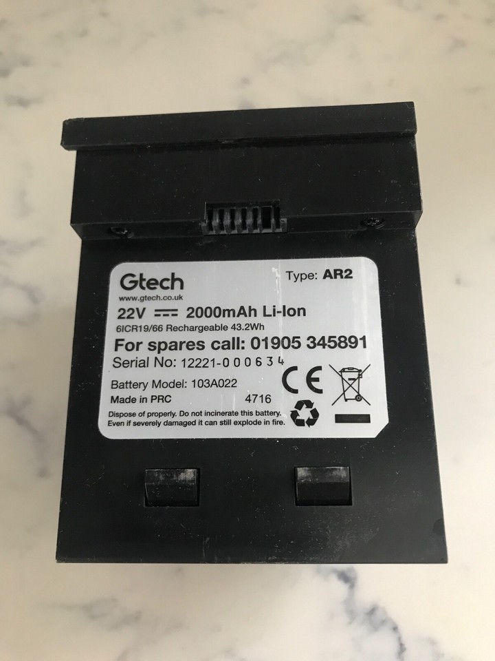 Gtech Battery and charger for AirRam AR20, AR21, AR29, AR30, AR43, AR44 ...