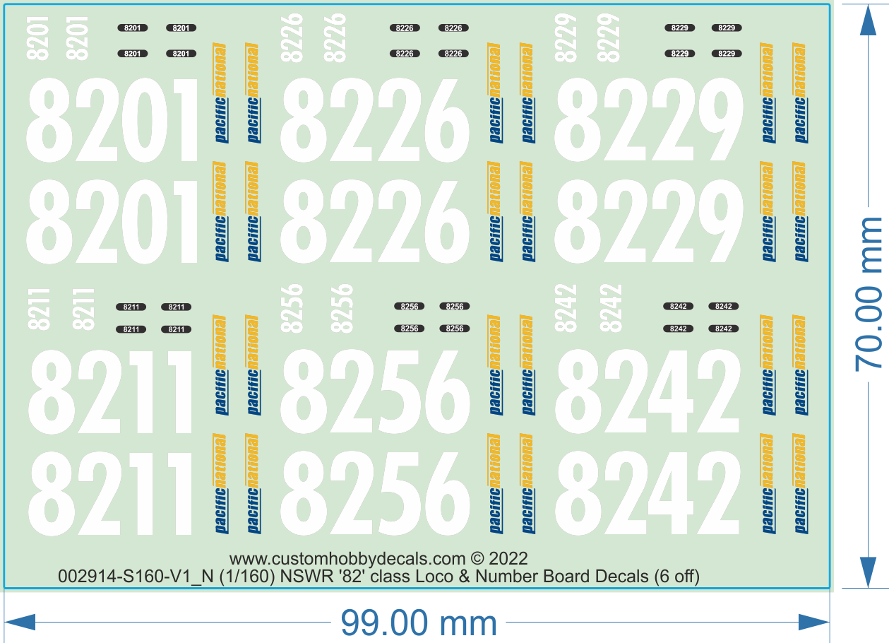 NSWR '82' class Loco & Number Board Decals (6 off) - HO (1/87) N (1/160 ...