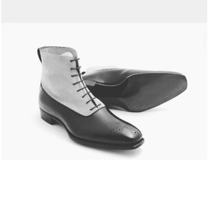 Men's ankle leather boots, Men two tone boots, Men black and light gray ...