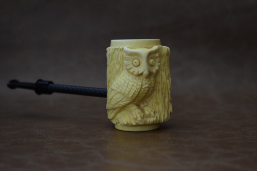 Double Owl Pipe By Ali Carbon Fiber Shank Block Meerschaum Handmade A ...