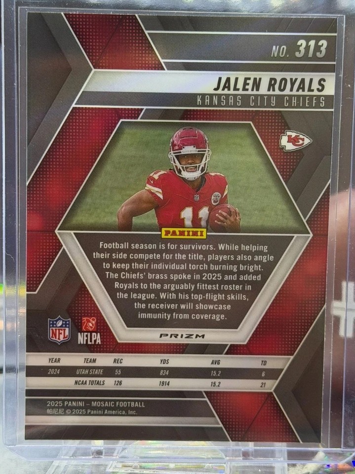 2025 PANINI MOSAIC #313 JALEN ROYALS MOSAIC PRIZM ROOKIE RC KANSAS CITY ...