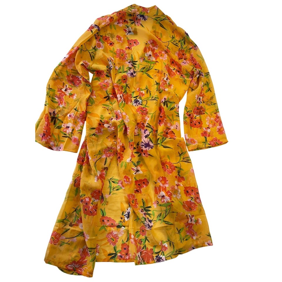 NWT Shore Drive Yellow Floral Boho Kimono Swim Beach Pool Cover Up Robe ...
