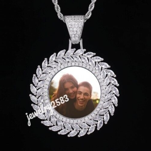 2.46ct Round Simulated Diamond Men's Picture Memory Pendant Chain 20 ...