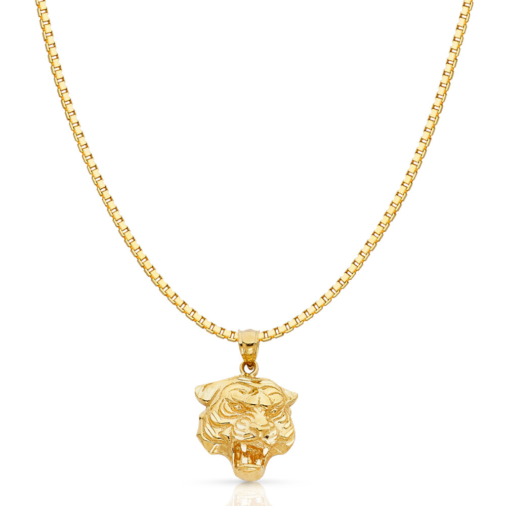 14K Yellow Gold Tiger Charm Pendant with 1.2mm Box Chain Necklace | eBay