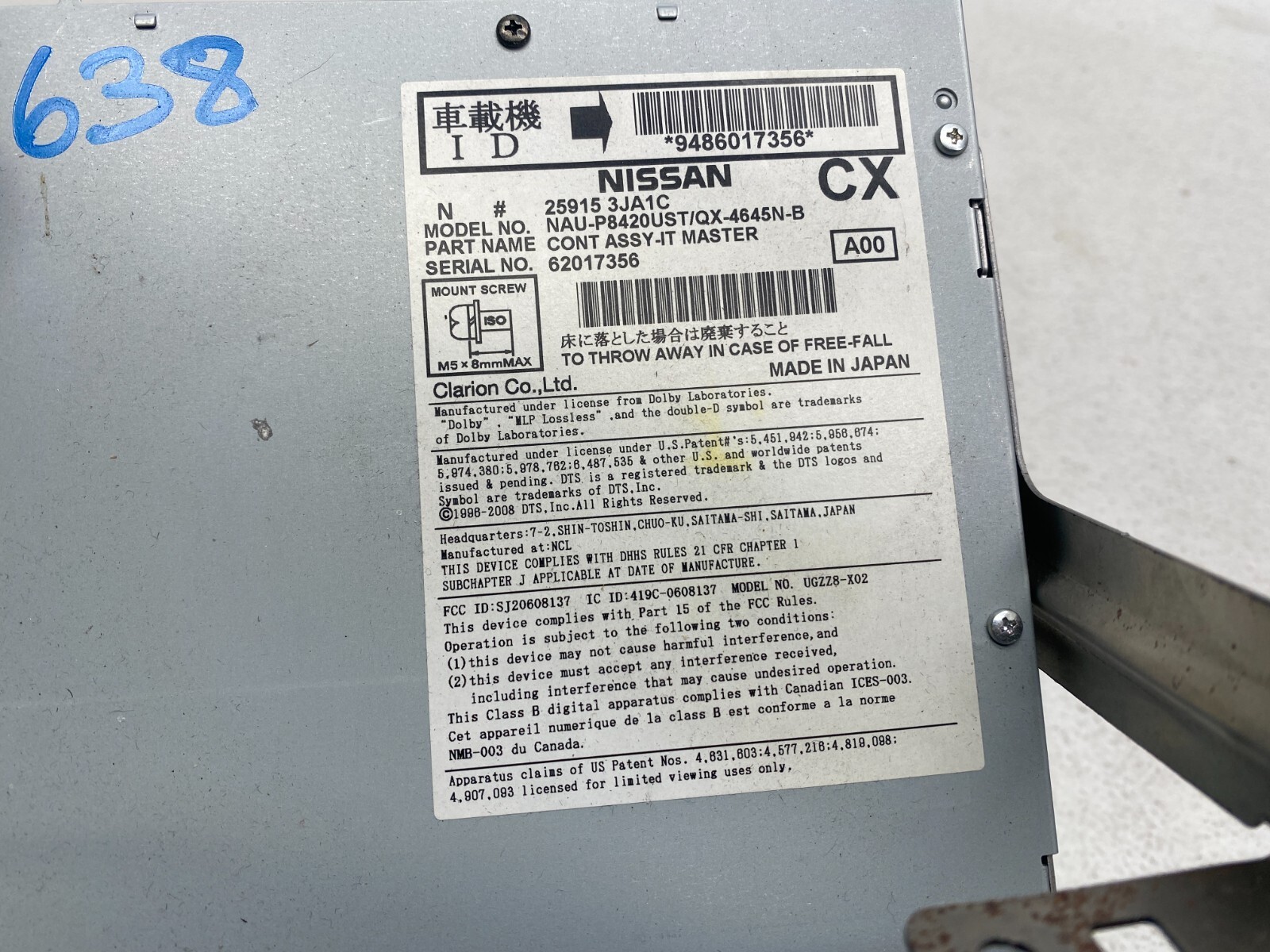 2016-2020 INFINITI QX60 AUDIO AM FM RADIO RECEIVER UNIT OEM LOT638 | eBay