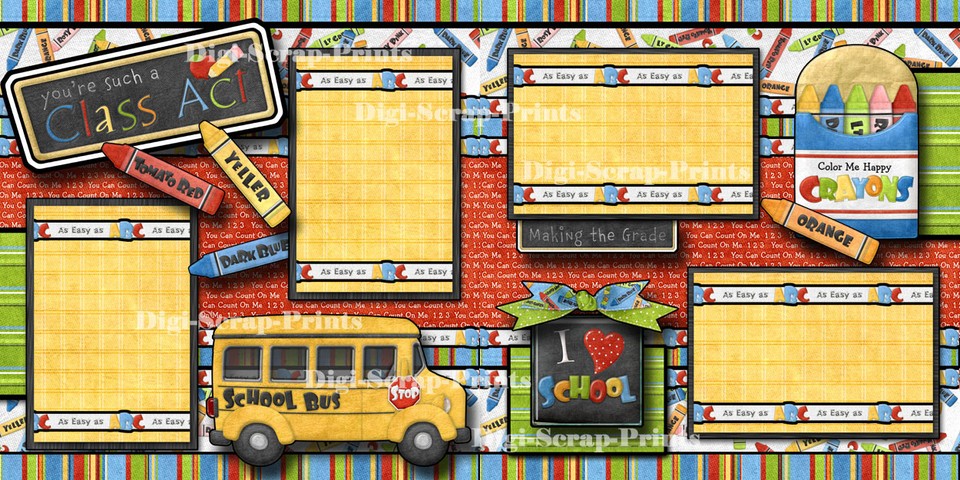 CLASS ACT ~ school 2 premade scrapbooking pages paper BOY GIRL layout ...