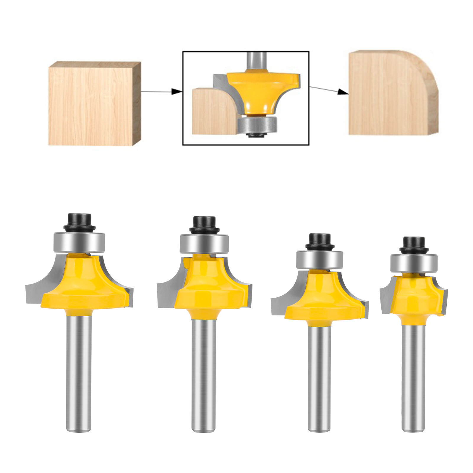 4PCS Round Over Edge Forming Router Bit 1/4" Shank 1/4" 1/8" 3/16" 5/16 ...