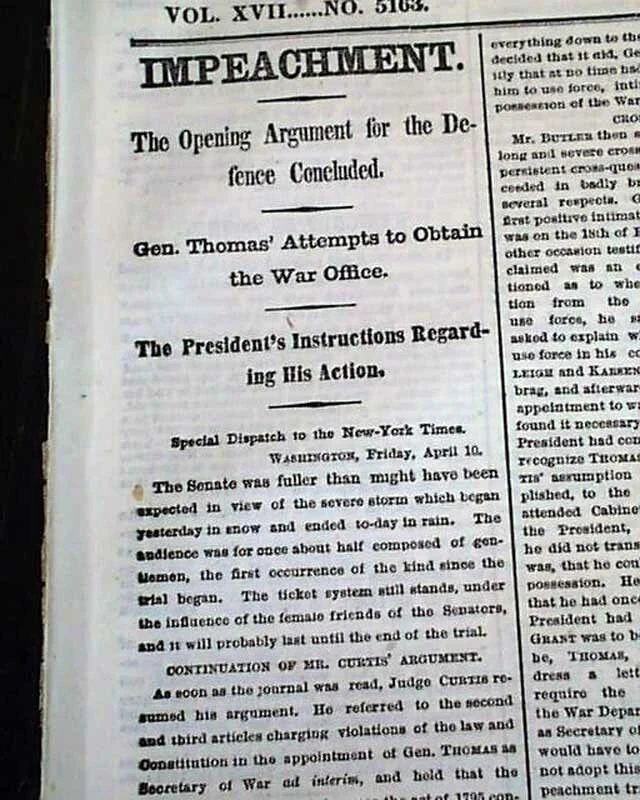Andrew Johnson Impeachment Newspaper