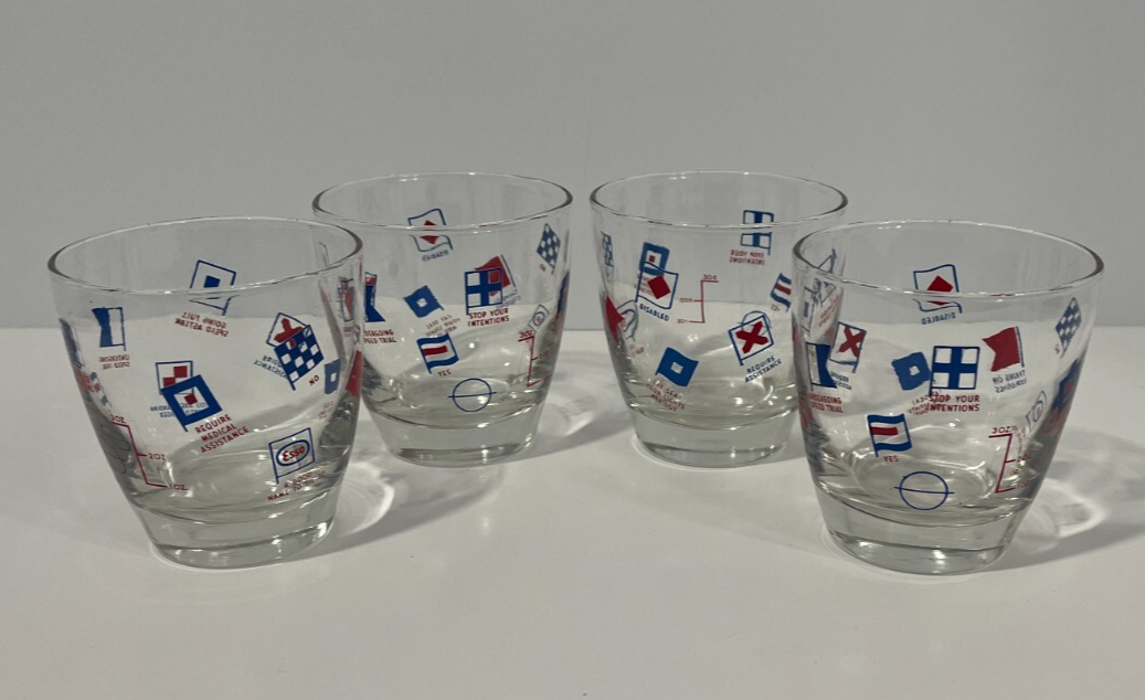 Vintage Exxon Esso Nautical Flag Maritime Drinking Glasses ~ Set of 4 ...