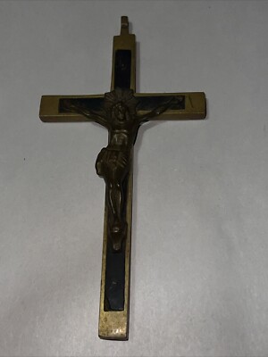 RARE ANTIQUE MISSION CROSS CIRCA MID 1800’s CRUCIFIX JESUS Brass Wood ...