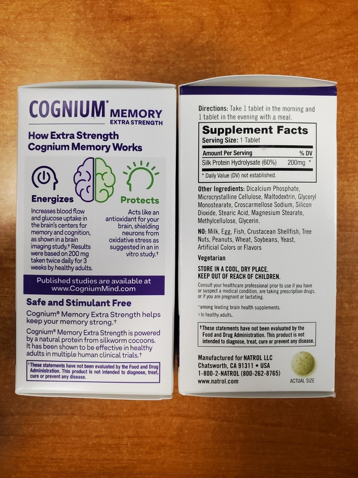 2 Boxes: Natrol Cognium Memory Extra Strength 60 Tabs ea (Exp 6/26 ...