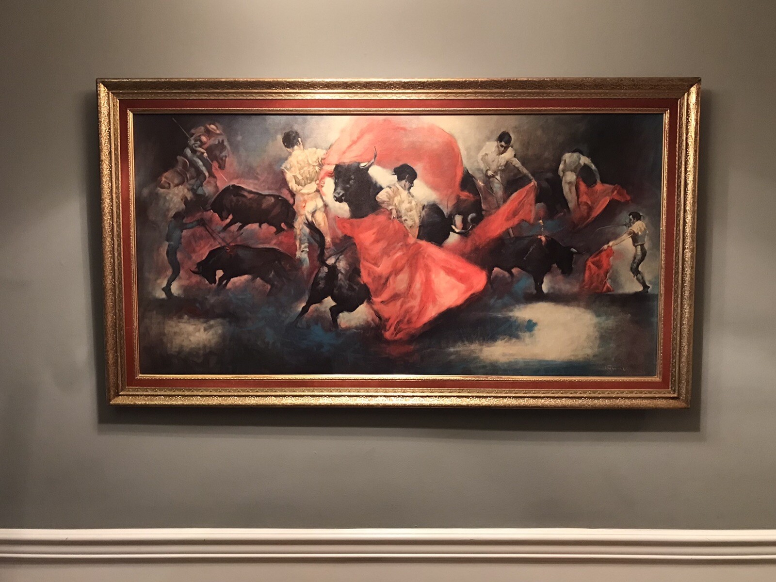 VERY LARGE Julian Ritter BULLFIGHTING Painting 53”x29” Turner Wall ...