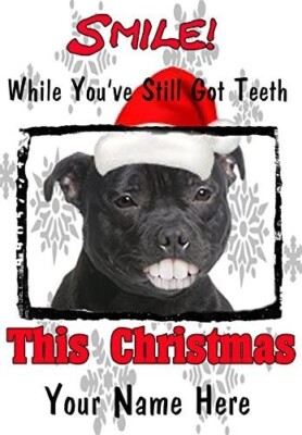Staffie Dog k66 A5 Xmas Greeting Card Personalised Mum Dad nan sister ...