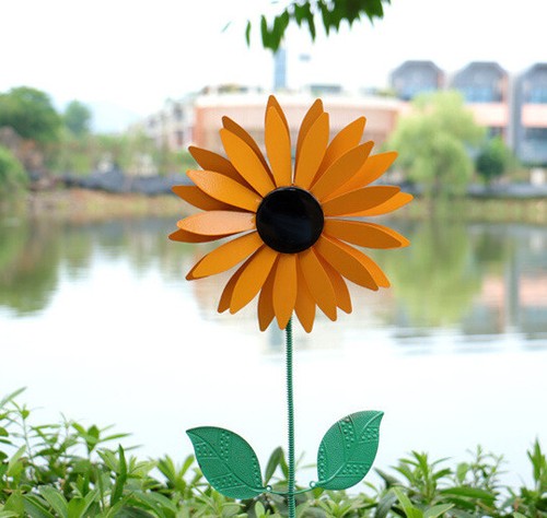 3D Metal Yellow Sunflower Wind Spinner Windmill Sculpture for Yard ...