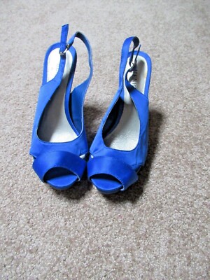 MENBUR Blue Silk Satin Stiletto Heels Wedding Shoes Sz 8 1/2 Peep toe ...