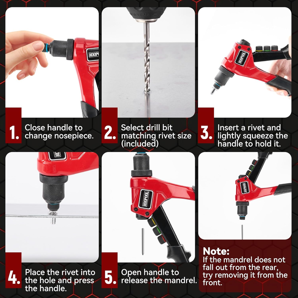 Rivet Gun Kit, Manual Pop Rivet Tool with 200 Rivets and 4 Drill Bits ...