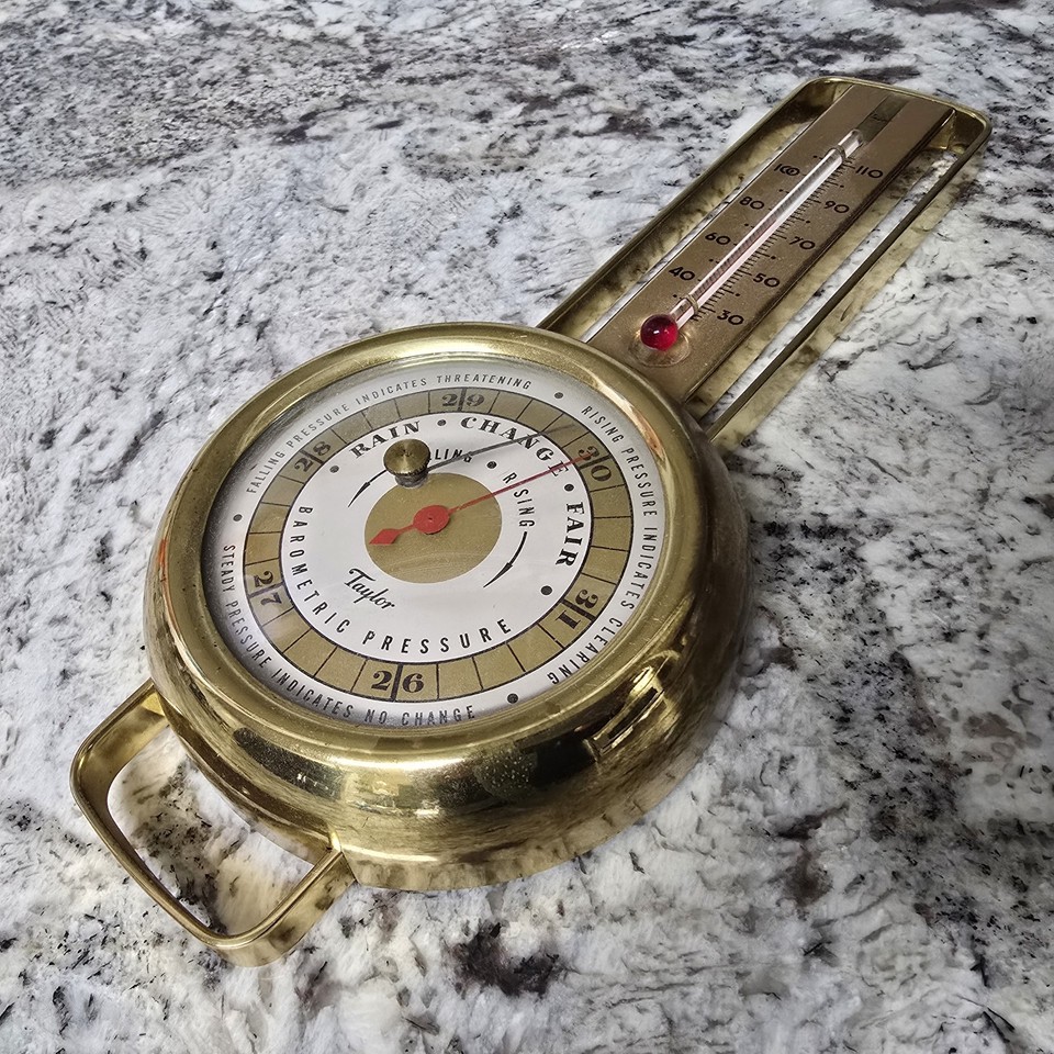 Vintage Taylor Brass Barometer, Adjustable Altitude MCM Weather ...