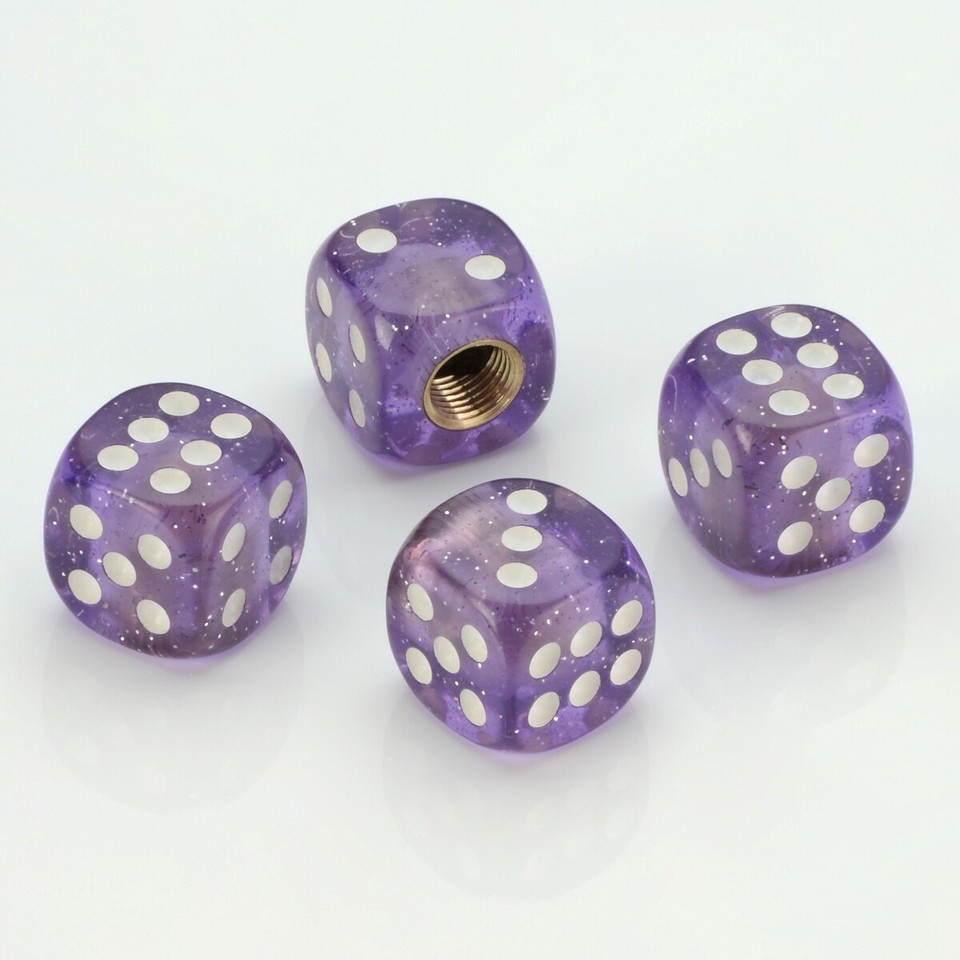 4x Dust Cap Tyre Valve Dice Purple Glitter for Car Truck Motorcycle ...