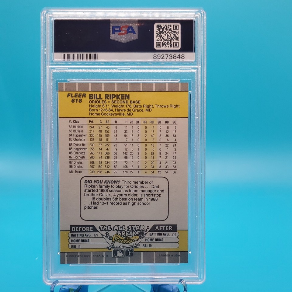 1989 Fleer Bill Ripken FF ERROR Card #616 Billy F**K Face Bat Rare PSA ...