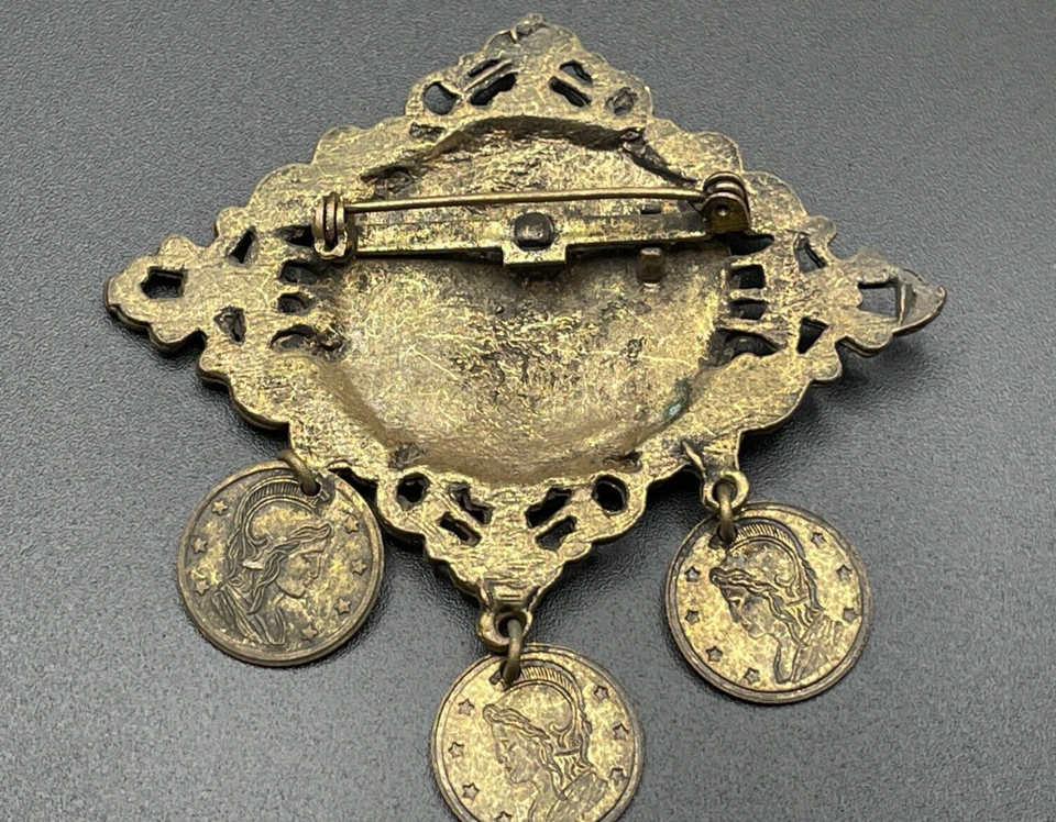 VINTAGE ANTIQUE BRONZE COLOR ROMAN SOLDIER COIN DANGLE PIN BROOCH | eBay