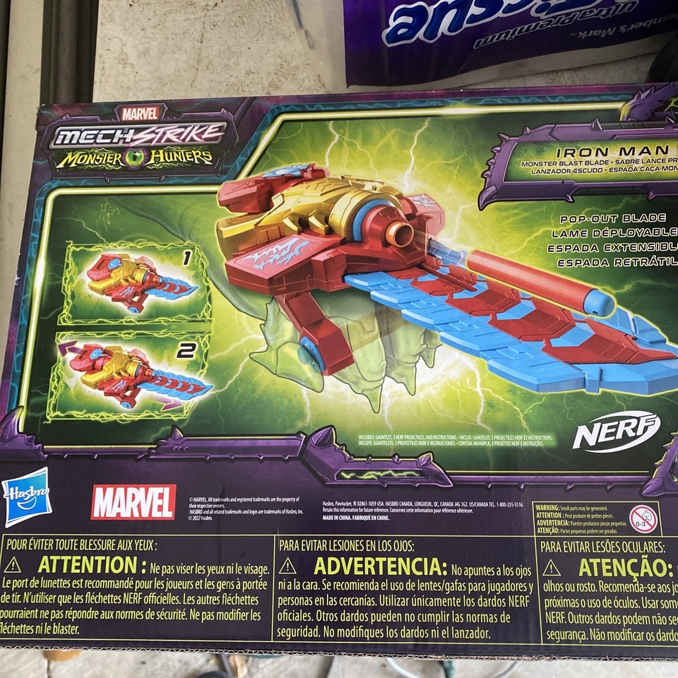 Nerf Marvel Mech Strike Monster Hunters Iron Man Monster Blast Blade ...