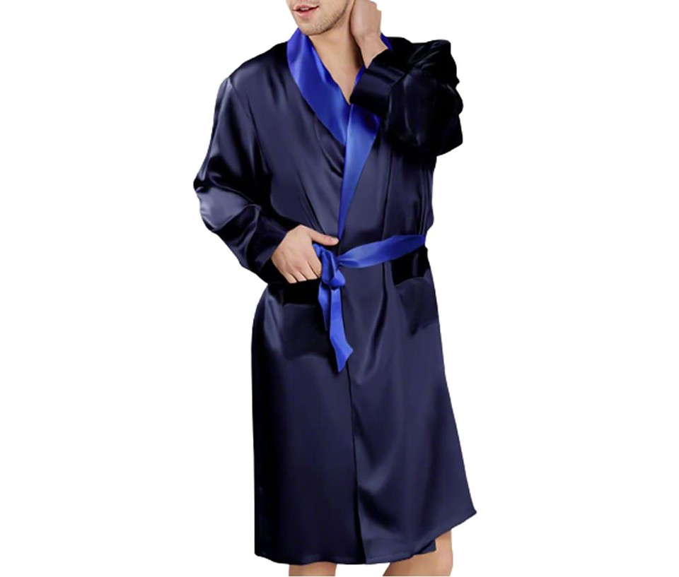 Mens Robes Satin Full Sleeve Nightwear Bathrobe Sleepwear Loungewear ...