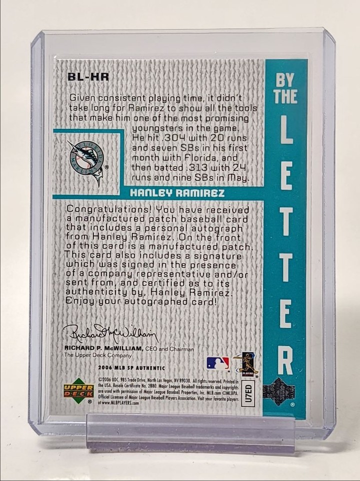 HANLEY RAMIREZ 2006 UD SP AUTHENTIC BY THE LETTER PATCH "M" AUTO /125 ...