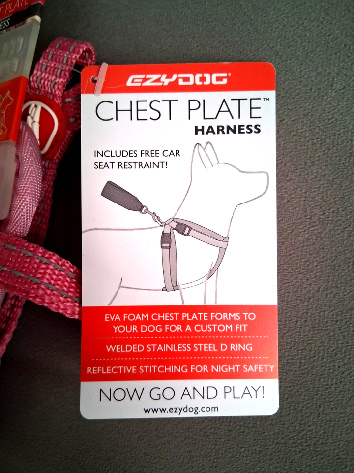 EZYDOG PINK CHEST PLATE HARNESS (+FREE CAR SEAT RESTRAINT) SIZE XS ...