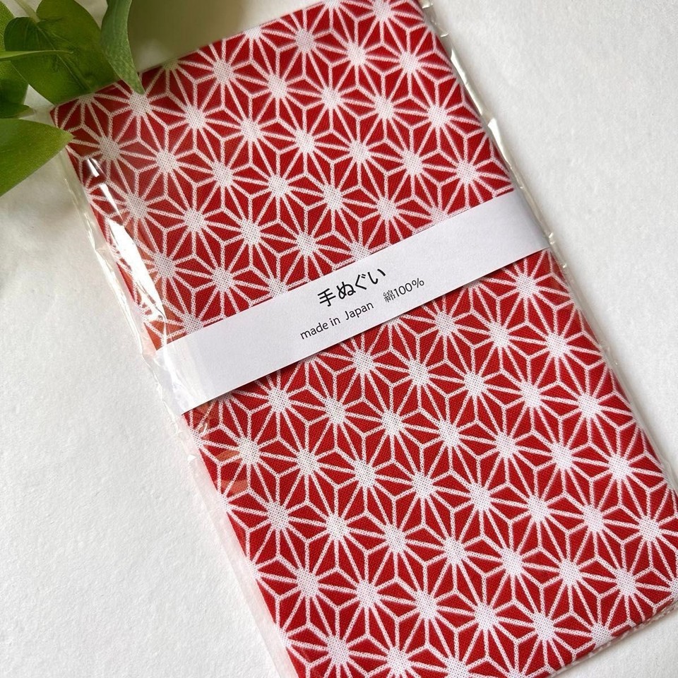 New Hemp Leaf Red Black 2 Tenugui Made in Japan 35*90cm | eBay UK