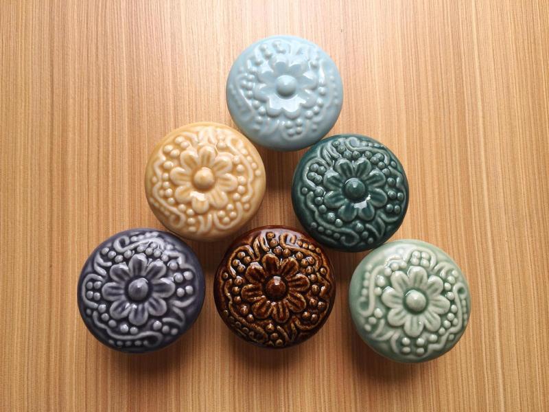 Ceramic Cameo Bas-relief Cabinet Knob Handle Antique Drawer Pull Rural ...