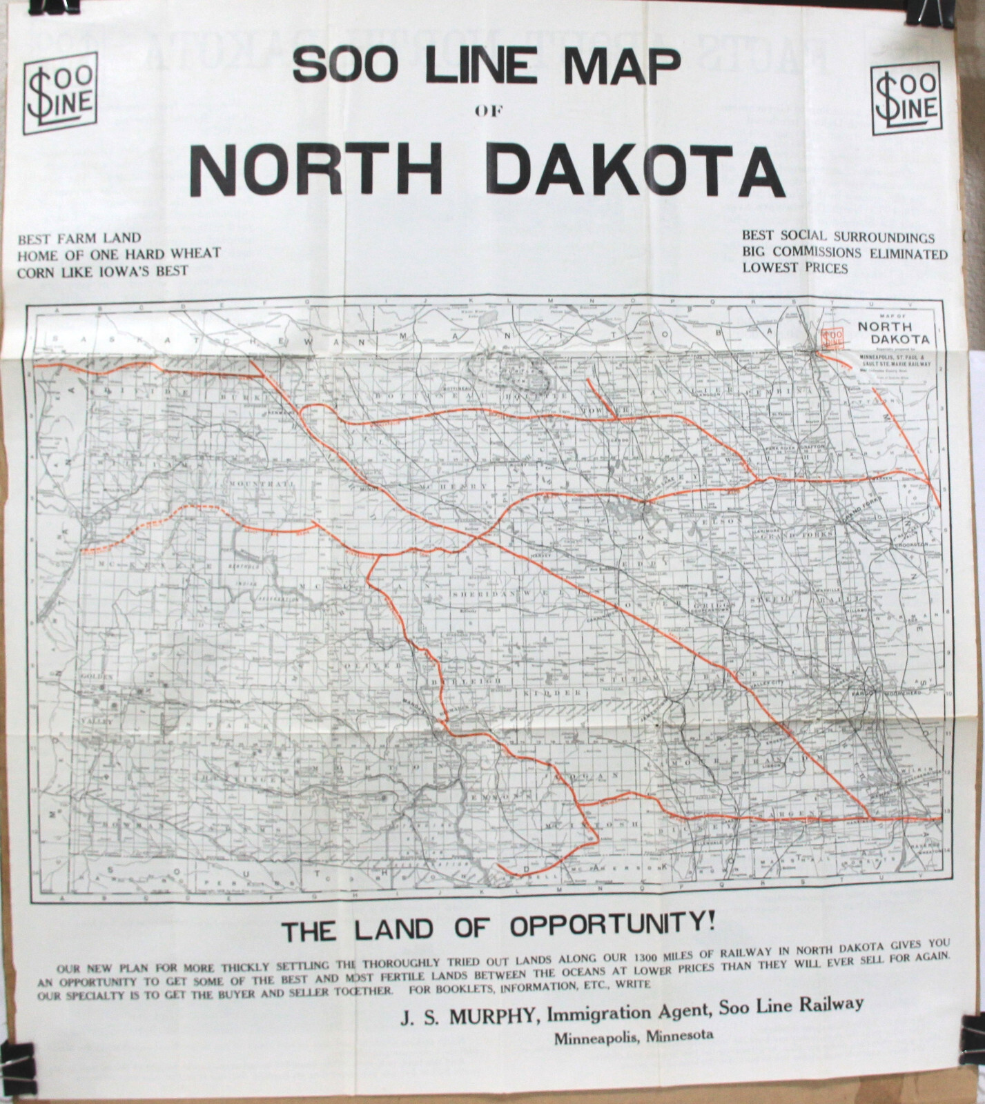 Soo Line Map of North Dakota Minneapolis, St. Paul & Sault Ste. Marie ...