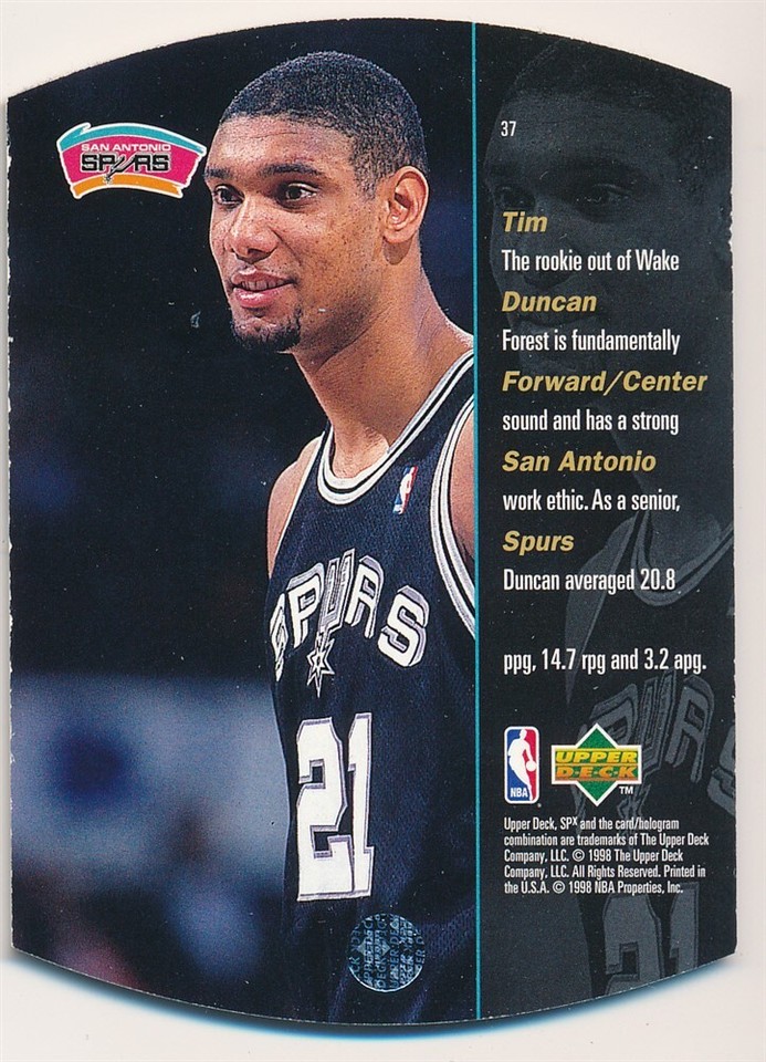 TIM DUNCAN 1997-98 SPX #37 RC ROOKIE DIE-CUT SAN ANTONIO SPURS MINT | eBay