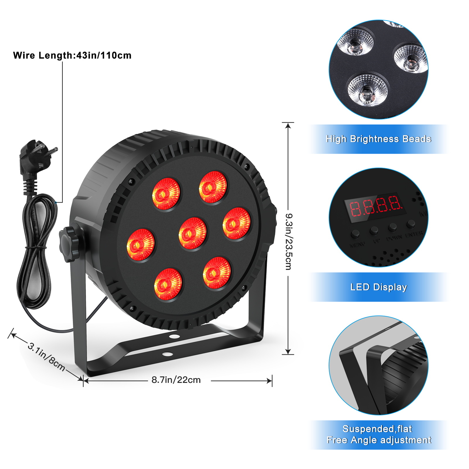 4PCS 140W PAR Can Light 7LED RGB Stage Lighting Beam Party Disco DJ ...