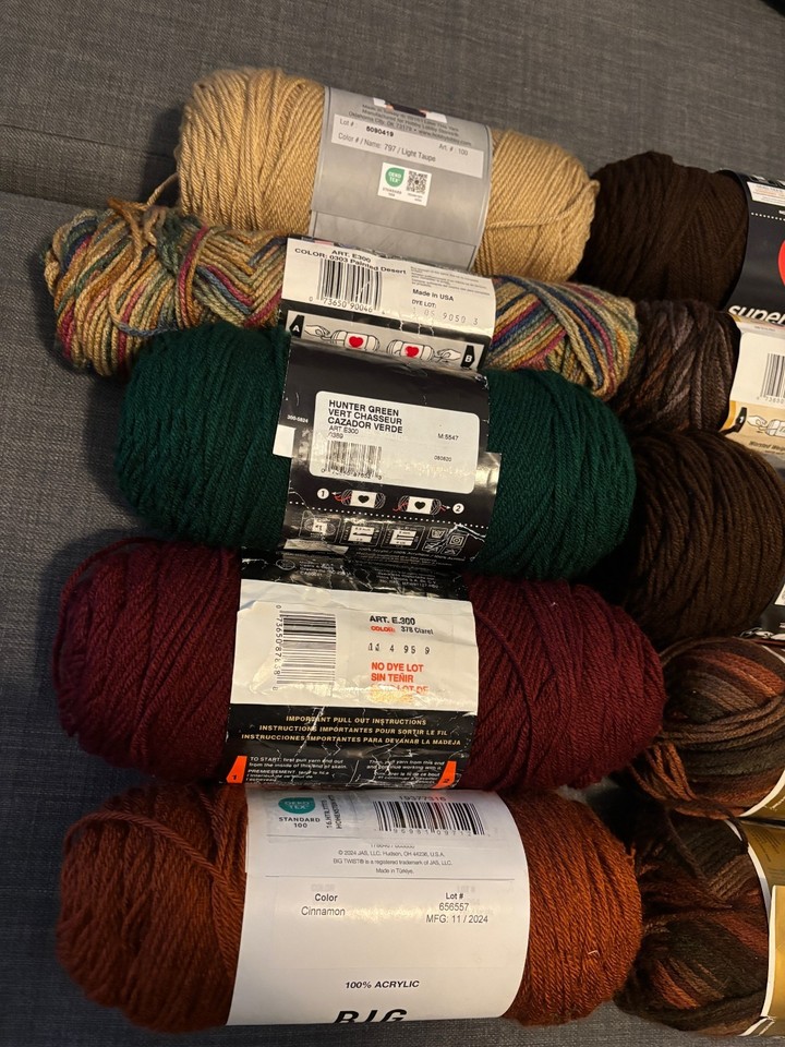 Mixed Lot of Yarn in Warm Colors: Red Heart, Bernat, TLC, Big Twist ...