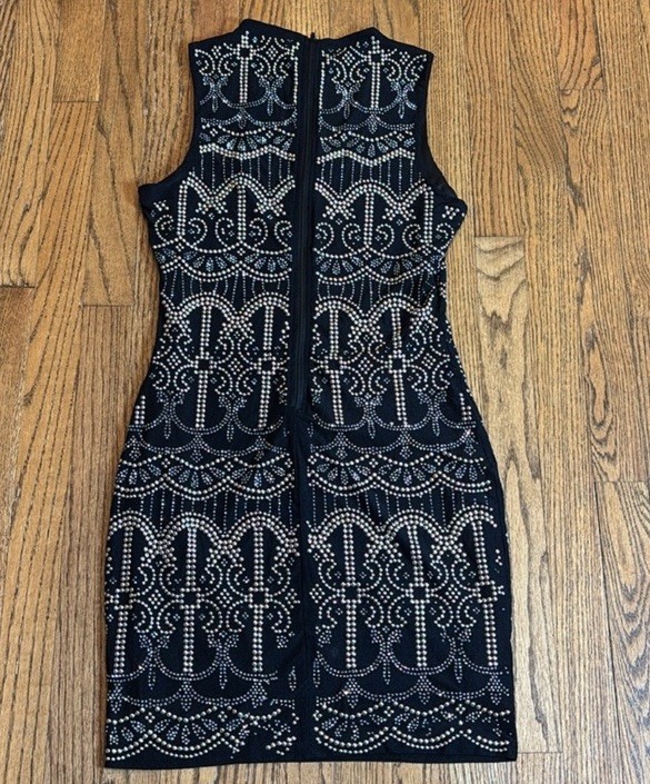 Akira Evening Womens Black Sleeveless Silver Stud Rhinestone Mini Dress ...