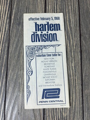 Vintage February 5 1968 Harlem Division Penn Central Time Table | eBay