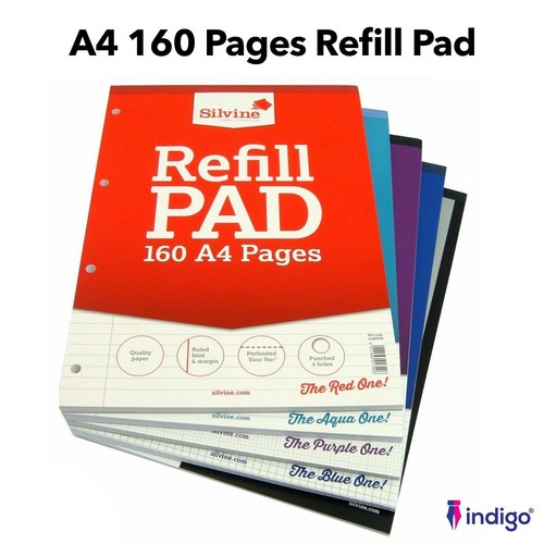 Silvine 2 x A4 Refill Pad 160 Pages Ruled Feint / Squared / Plain Paper ...