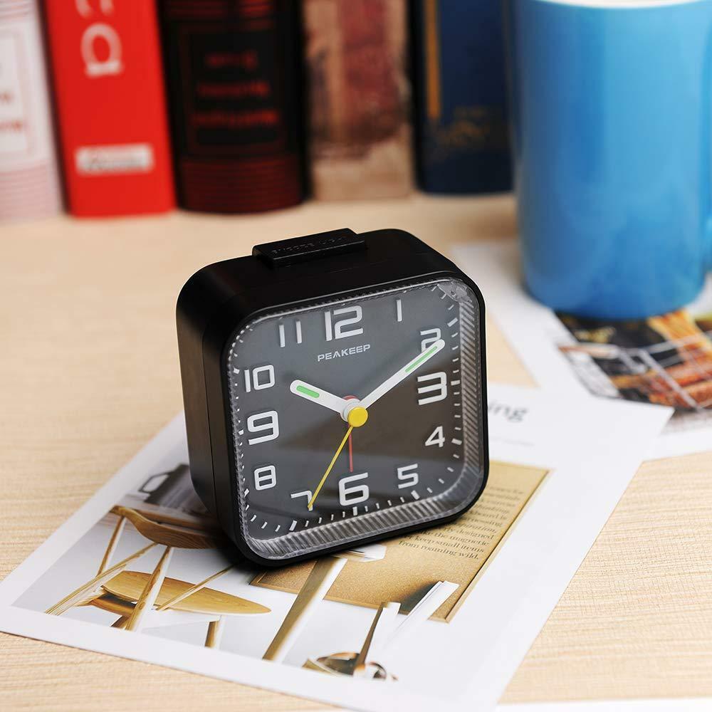Peakeep Small Battery Operated Analog Travel Alarm Clock Silent No ...