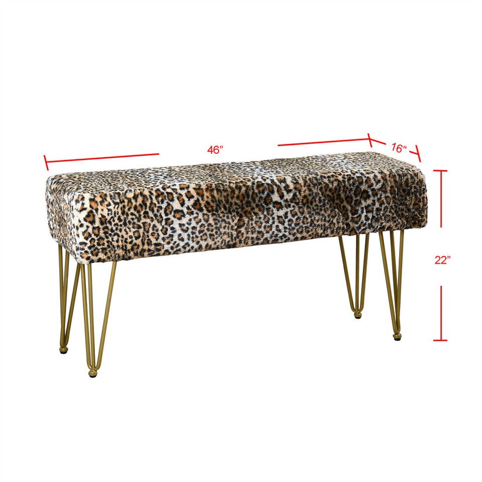 HST Leopard Print Ottoman Faux Fur Footrest Bench Stool Accent Chair ...