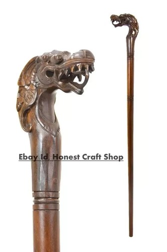 Hand Carved Dragon Head Wooden Walking Stick Walking Cane For Men Women Gift | eBay