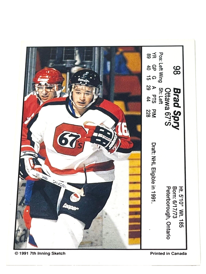 1991-Brad Spry-7th Inning Sketch, Hockey, LW, Ottawa 67's. OHL #98 ...