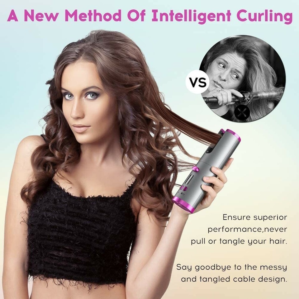 Cordless Auto Curler, Automatic Curling Iron, Rechargeable Auto Hair ...