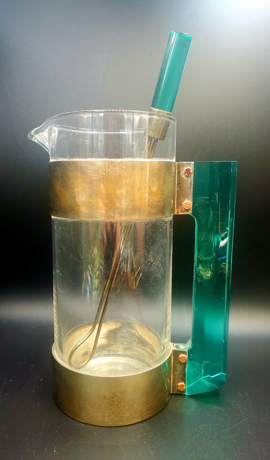 Vintage 1970's Rede Guzzini Glass and Aqua Lucite Cocktail Mixer With ...