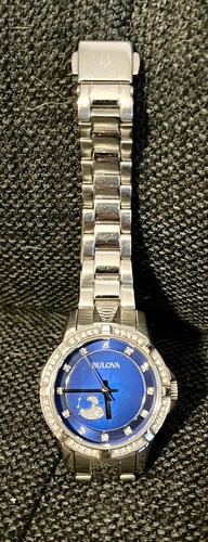 Bulova women's watch blue face with crystal numbers, bezel and hearts ...