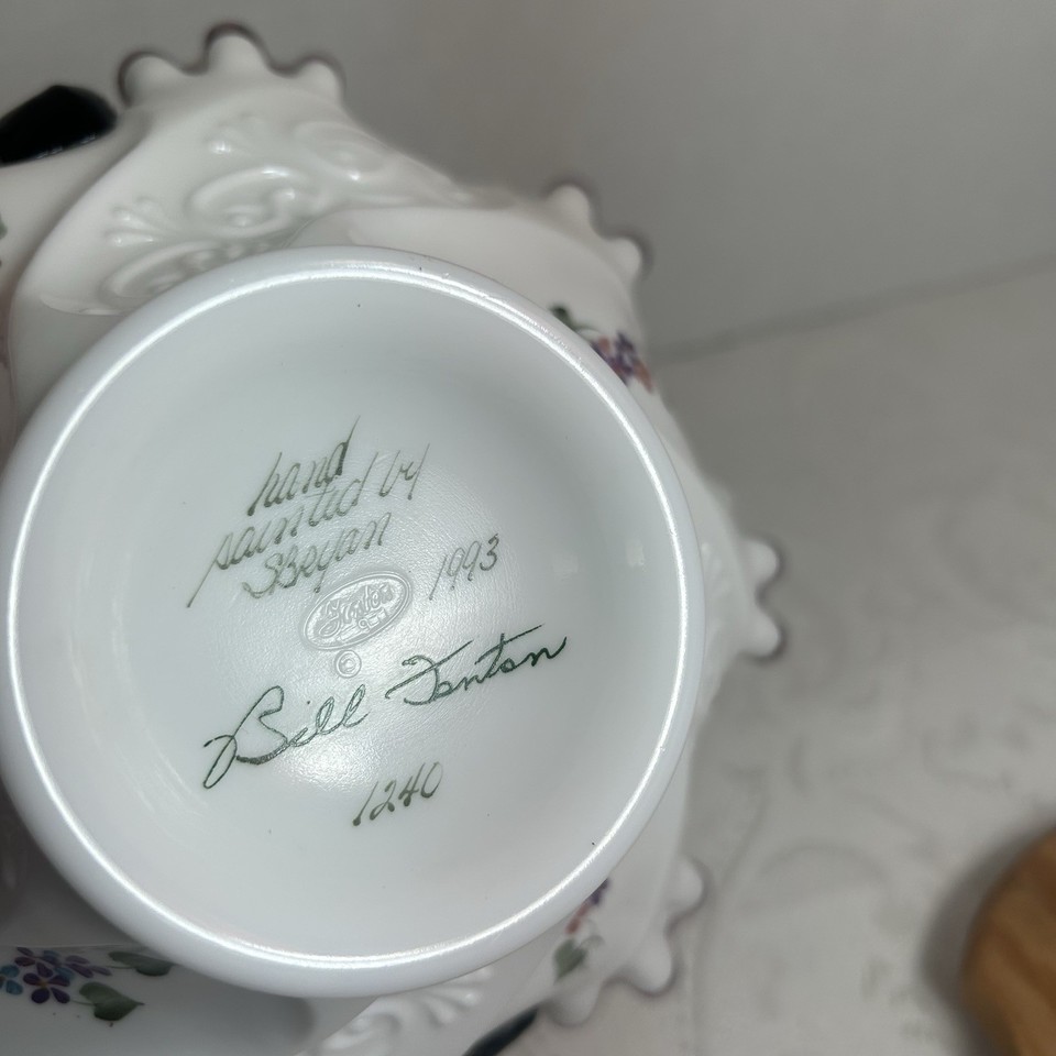 Fenton Art Glass Plum Crest Basket Hand painted Signed By Bill Fenton ...