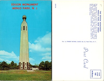 Edison Monument Menlo Park New Jersey NJ Postcard | eBay Australia
